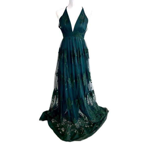 Dresses | Rare Beauty Hunter Green Tulle Backless Maxi Dress | Poshmark